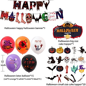 Halloween Balloon Pull Flag Insert Set of 36, 15 Black Orange Purple Halloween Balloon Decorations with Confetti Balloon Skeleton Bat Ghost Pull Flag, Halloween Theme Birthday Party Supplies