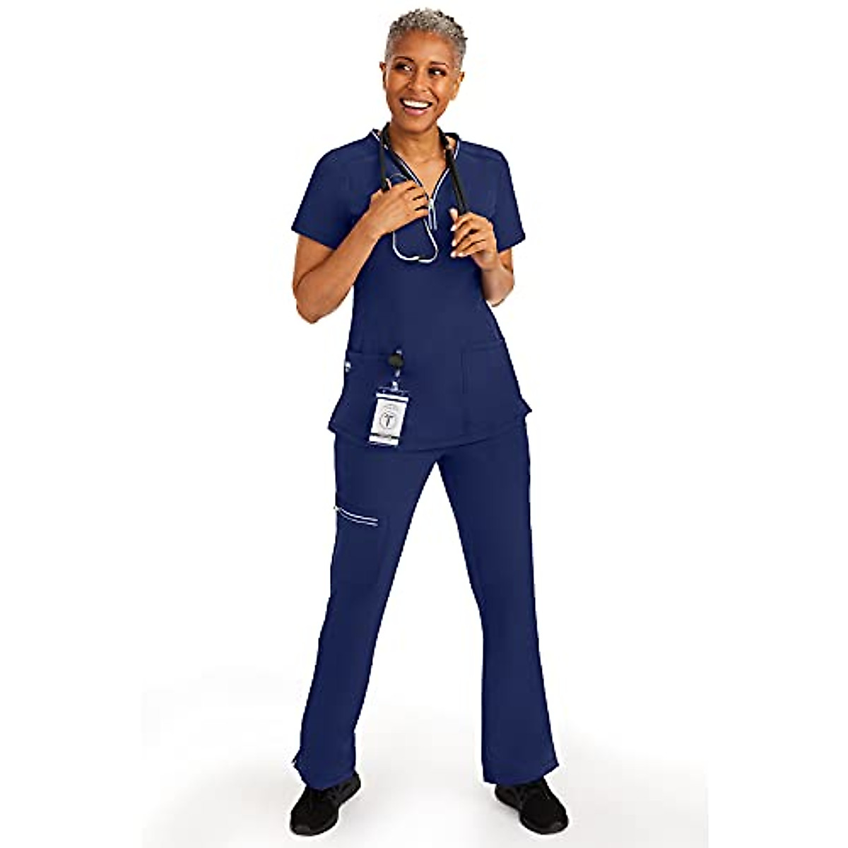 Healing Hands Scrubs top for Women 3 Pocket Zipper Y-Neck Women's Scrub Top Light Breathable Stretch Fabric 2254 Sonia HH360 Navy 2XL