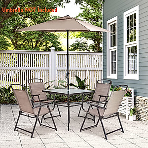 Crestlive Products 5 Piece Patio Dining Set with 4 Folding Chairs and Table Outdoor Dining Furniture with Square Glass Tabletop, Umbrella Hole for Bistro, Garden, Backyard, Deck (Beige)