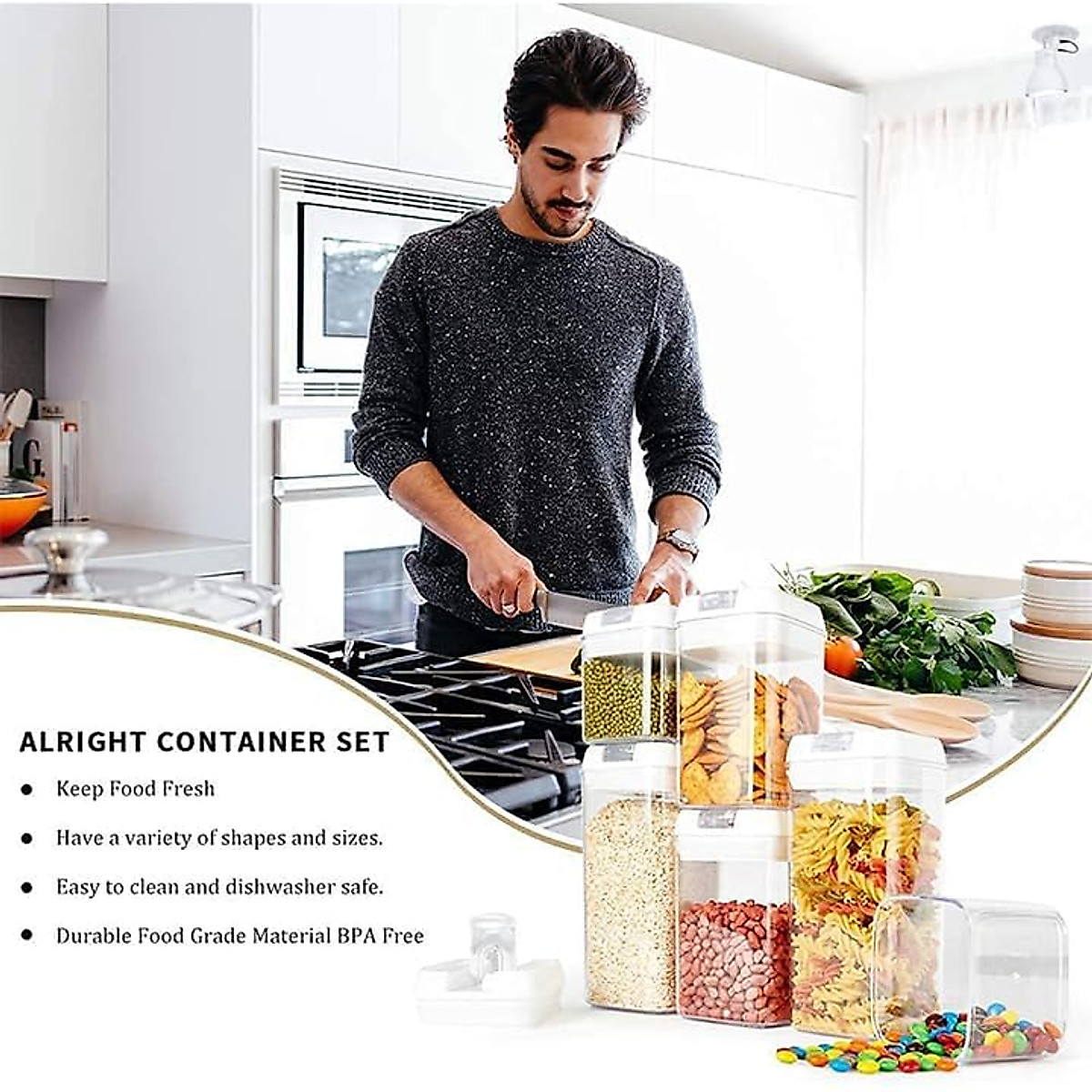 generic Airtight Food Storage Containers – 6 Piece set, Air Tight Pantry Storage Containers, Clear Kitchen Organization and Storage,Keeps your Food Fresh & Dry, 108353/6