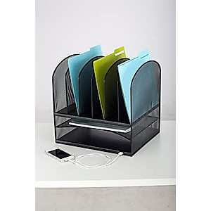 Safco Products Onyx Mesh 2 Tray/6 Sorter. School, Office, Home Desktop Organizer - Durable Steel Mesh Construction - Space-Saving Functionality - 13x13.3x11.4" - Black Powder Coat Finish