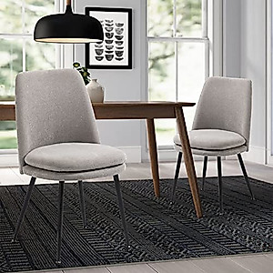 DRAGON GATE Modern Upholstered Dining Chairs Set of 2 with Seat Cushion, Armless Side Chair with Metal Legs for Dining Room Kitchen, Living Room (Fabric Light Gray 2PCS)