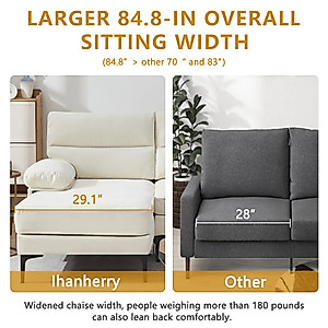 Ihanherry 85” Convertible Sectional Sofa Couch, 3 Seat Sofa for Living Room L-Shaped Modern Chenille Fabric Modular Sofa Reversible Wide Chaise & Fluffy Armrests for Apartment (Beige)