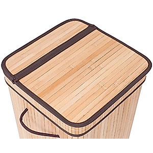 BirdRock Home Square Laundry Hamper with Lid and Cloth Liner - Bamboo - Natural - Easily Transport Laundry - Collapsible Hamper - String Handles