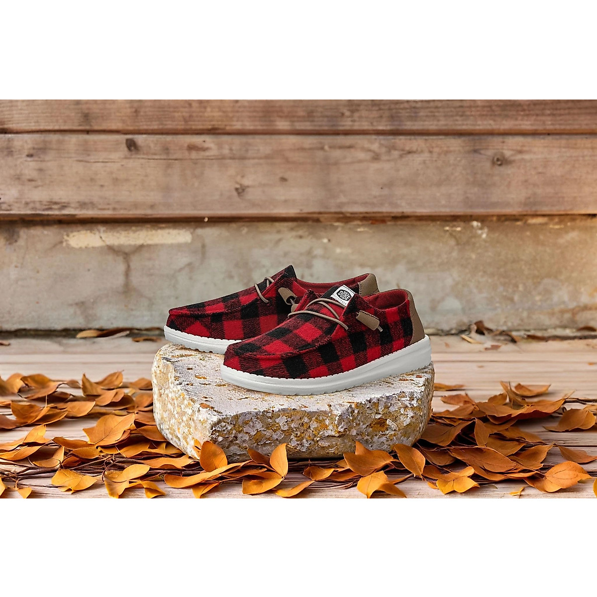 Hey Dude Wendy Buffalo Plaid Red/Black Size 5 | Women’s Shoes | Women’s Slip-on Loafers | Comfortable & Light-Weight