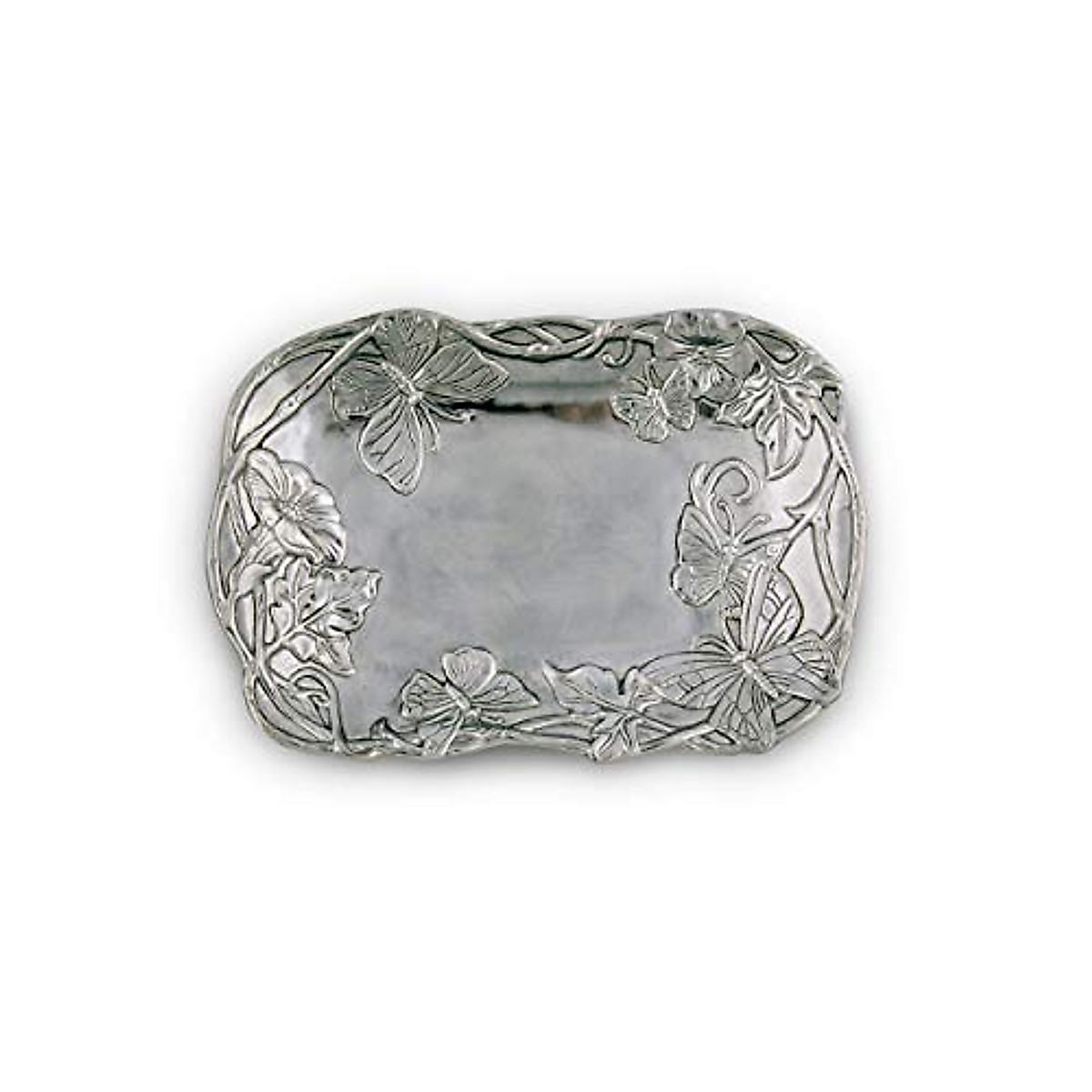 Arthur Court Designs Aluminum Butterfly Flower Food Service Tray, Desktop Storage Organizer, Catchall, Valet, Nightstand or Dresser 9.5 inch Long