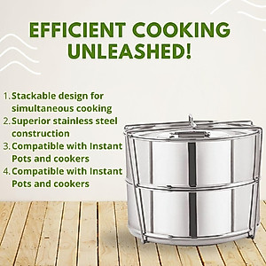 Stackable Stainless Steel Insert Pans - 8QT- Inserts for Instant Pot - Pan for Instapot - Accessories for Instant Pot- Size 8QT - Pressure Cooker Steamer Pan Accessories (8QT)