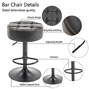 Purgreen Modern Adjustable Height Swivel Circular Bar Stools,360°Counter Height Swivel Chair,Comfortable Faux Leather Seat,Ideal for Home Kitchen Island Living Room and Bar Space