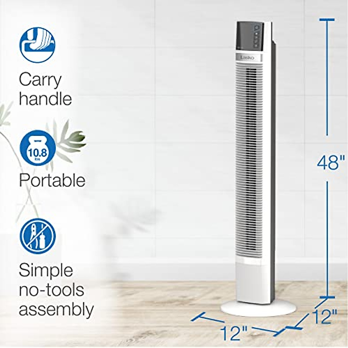 Lasko Xtra Air Oscillating Tower Fan, 4 Speeds, Nighttime Setting, Timer and Remote Control, 48", Silver, T48337, Large