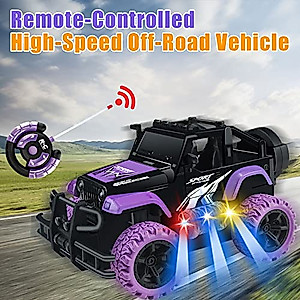 Blooming lilies Remote Control Car, Girls Rc Racing Cars 1:20 Scale Remote Control Car Trucks,with LED Lights All Terrain Rc Cars Toy for Kids 4-7 8-12 Christmas Birthday Gifts (Purple)