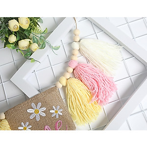 HGFC Daisy Tassel High Chair Banner - Wood Bead Tassel 1st Birthday Banner - Daisy Theme First Birthday Party Decoration - 1st Birthday Baby Girls Tassel Garland