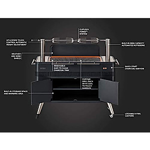 Everdure HUB 54-In. Charcoal Grill with Patented Built-in Rotisserie System & Quick Electric Ignition, Outdoor BBQ Grill, Electric Starter, Adjustable Height, Easy Clean-Up
