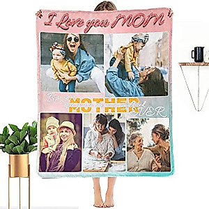 SHIYEL Custom Blanket with Photo for Mom, Personalized Picture Throw Blankets for Mother's Day, Customized Blanket for Best Mom Ever Family Mother Gifts for Women Souvenirs Birthday, 5 Collage