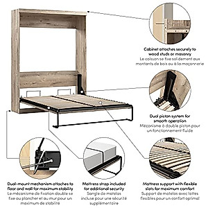 Bestar Pur Murphy, Space-Saving Wall Bed for Multipurpose Guest Room or Home Office, Queen, Rustic Brown