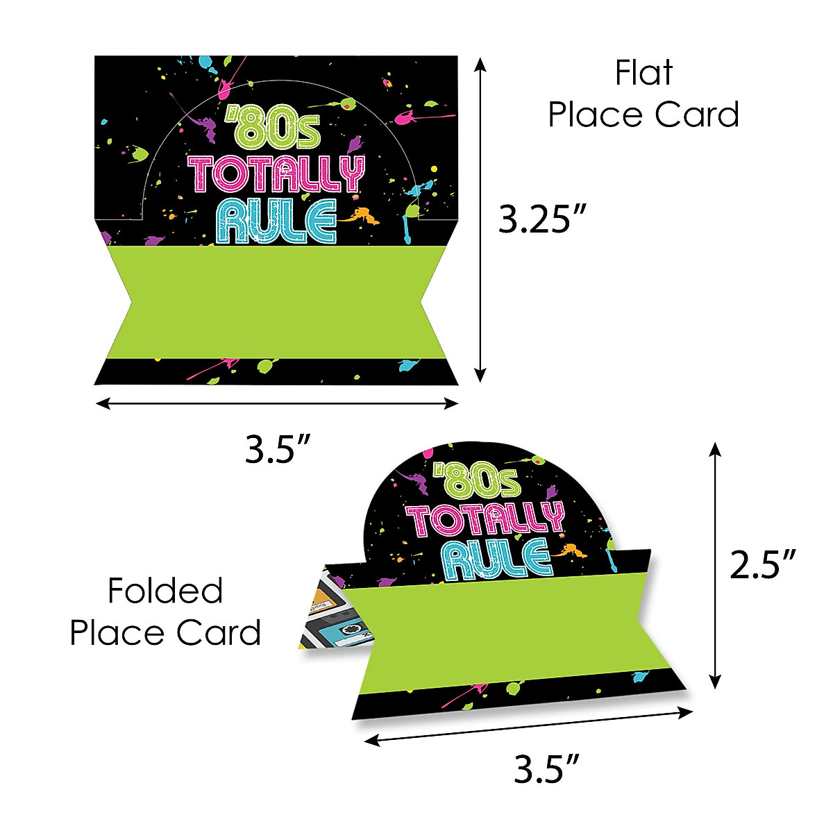 Big Dot of Happiness 80’s Retro - Totally 1980s Party Tent Buffet Card - Table Setting Name Place Cards - Set of 24