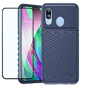 DFTCVBN Phone Case for Galaxy A40 Case, Samsung A40 SM-A405F Case with Screen Protector, Military Grade Shockproof Rugged Shield Anti-Scratch Soft TPU Back Cover Cases for Samsung Galaxy A40 blue