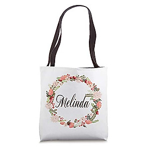 Personalized Name Melinda Floral Bridesmaid Shopping Tote Bag