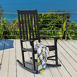 Tangkula Acacia Wood Porch Rocking Chair Set, Wooden Rocking Chair Rocker with High Back & Armrest for Indoor Outdoor Use, Patio Rocker for Garden Lawn Balcony Backyard Poolside (2, Black)