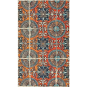Unique Loom Estrella Collection Floral, Geometric, Vibrant, Modern, Abstract Area Rug (3' 3 x 5' 3 Rectangular, Orange/Blue)