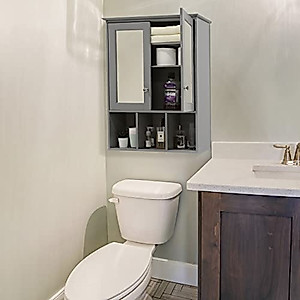 MUPATER Oversized Bathroom Medicine Cabinet Wall Mounted Storage with Mirrors, Hanging Bathroom Wall Cabinet Organizer with Two Adjustable Shelves and Three Open Compartments, Grey