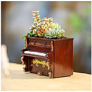 JIATAY Wooden Pots, Mini Flowerpot, Retro Resin Succulent Planter Bonsai Pot Desk Holder Mini Ornament (Piano Brown)