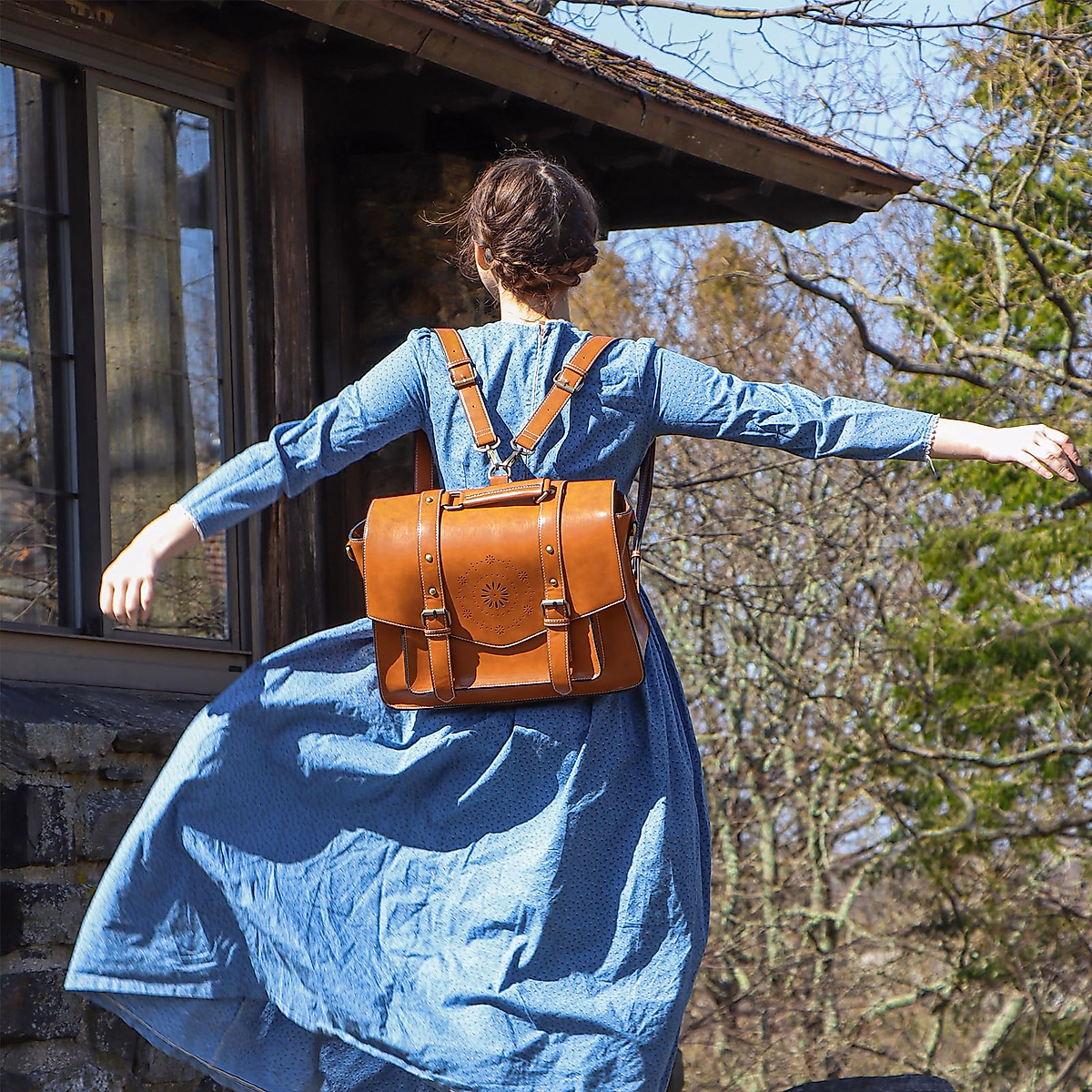 ECOSUSI Backpack for Women Briefcase Messenger Laptop Bag Vegan Leather Satchel Work Bags Fits 15.6 inch Laptops, Brown