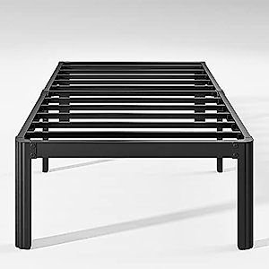 Hunlostten 14in Heavy Duty Twin Bed Frame No Box Spring Needed, Metal Platform Bed Frame Twin with Round Corners, Easy Assembly, Noise Free, Black