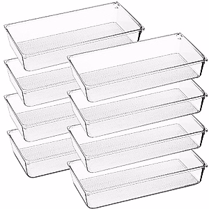 Unittype 8 Pcs Clear Plastic Drawer Organizer Tray Dresser Desk Drawer Dividers Refrigerator Organizer Bins Clear Organizing Bins Kitchen Utensil Organizer for Makeup Kitchen (12 x 6 x 2 Inch)