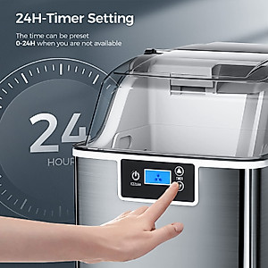 Nugget Countertop Ice Maker with Soft Chewable Pellet Ice, Self Cleaning,44lbs/Day,LED 24H Timer, with Ice Scoop and Ice Basket,Sonic ice for Home & Kitchen Bar Party,Stainless Steel Silver