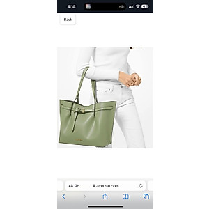 Michael Kors Emilia Large Triple Compartment Shoulder Bag Leather Tote Light Sage