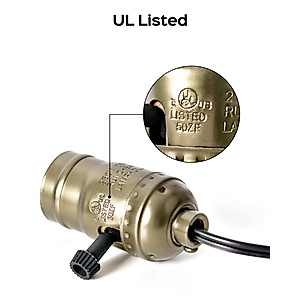 JACKYLED Lamp Socket Replacement, DIY Lamp Wiring Kit, UL Listed, Antique Bronze, Medium Base, Metal, Table Top, 120V AC