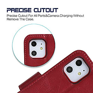 Arae Case for iPhone 11 PU Leather Wallet Case Cover [Stand Feature] with Wrist Strap and [4-Slots] ID&Credit Cards Pocket (Wine Red)