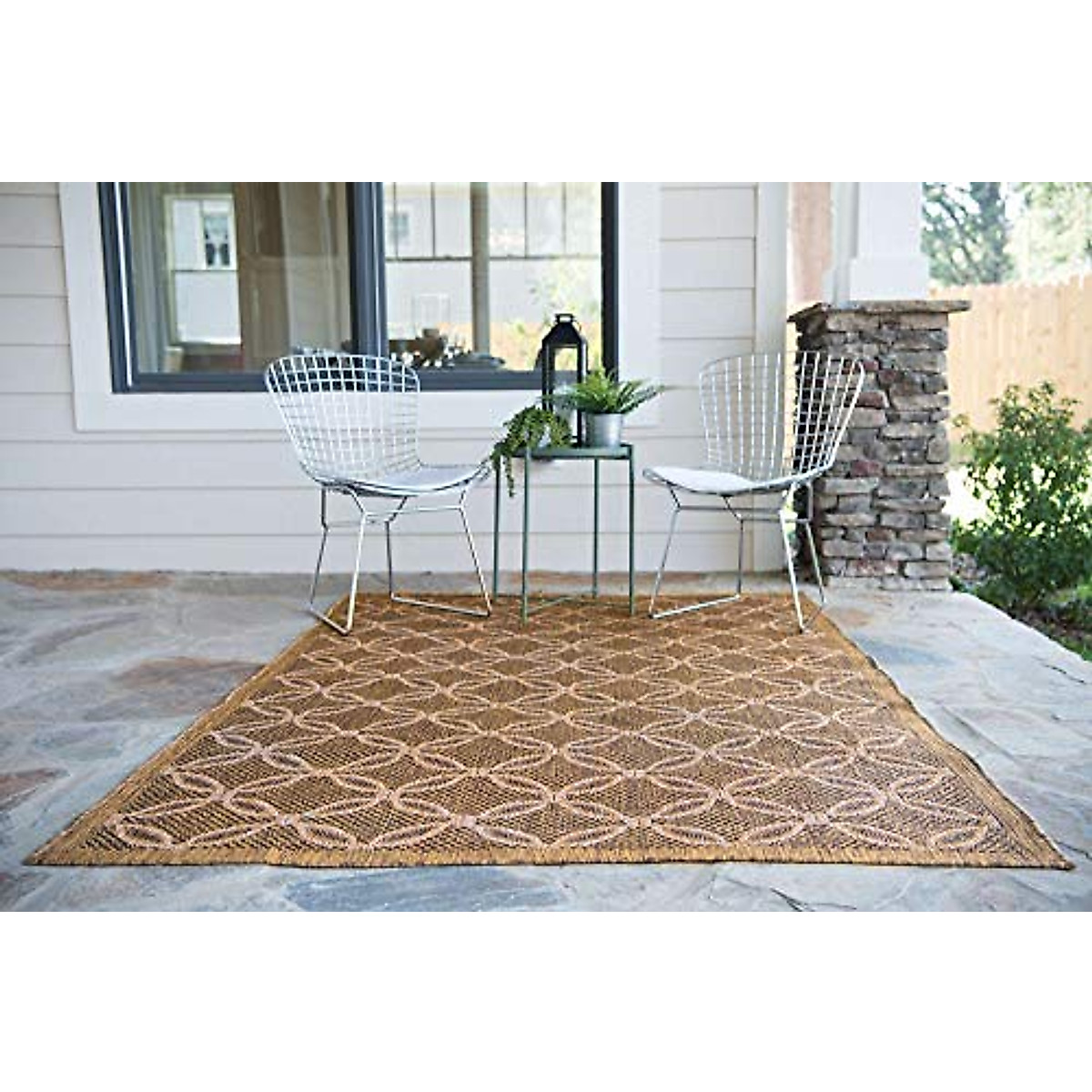 Unique Loom Trellis Collection Area Rug-Geometric Border Design, Moroccan Inspired for Indoor/Outdoor Décor, 8 ft x 11 ft 4 in, Light Brown/Brown