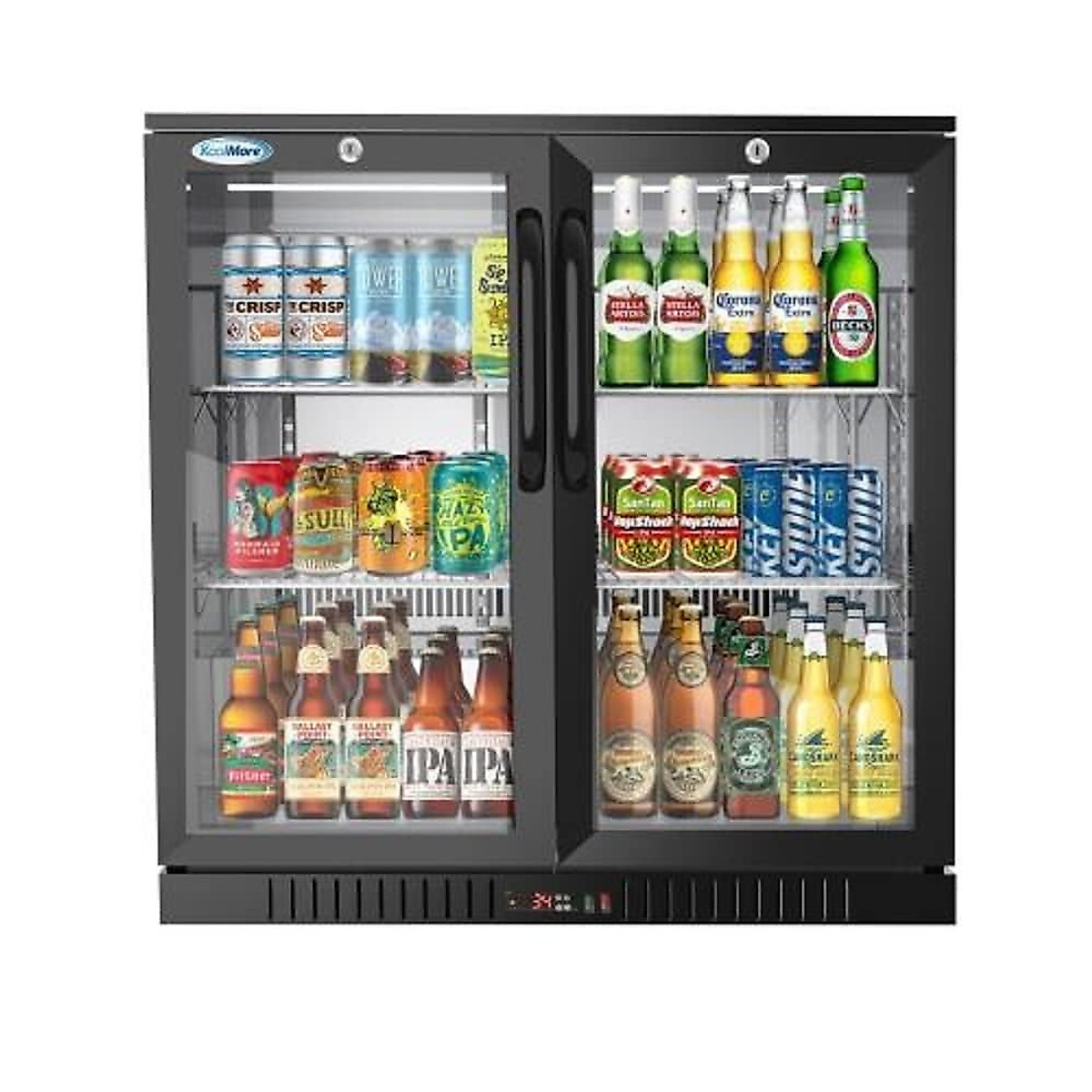 Koolmore BC-2DSW-BK 2 Door Back Bar Cooler Counter Height Glass Door Refrigerator With Led Lighting - 7.4 Cu.Ft.; Black