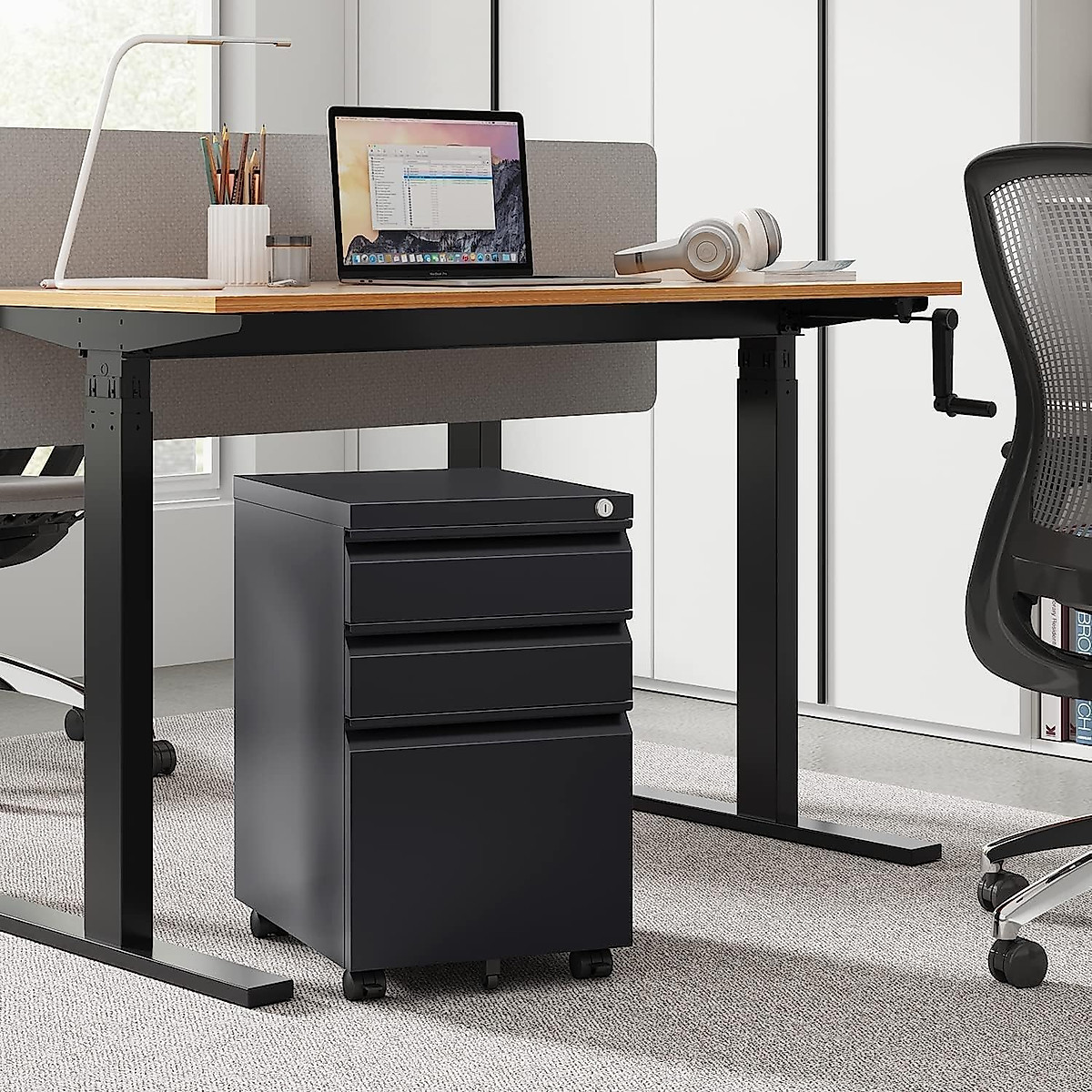 Daokesecr Filing Cabinets for Home Office, 3 Drawer File Cabinet with Lock, Under Desk Home Office Cabinet, Locking File Cabinet for A4/Letter/Legal, Fully Assembled Expect Casters, Matte Black
