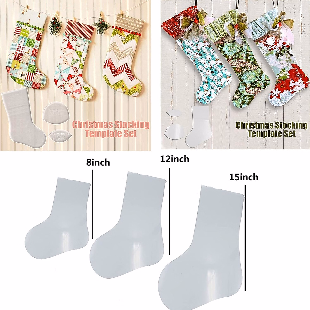 Handmade Christmas Stocking Template, 2023 New Creative DIY Christmas Eve Socks Sewing Quilting Knitting Stencil, Christmas Acrylic Sock Rulers, Home Sewing Set Tools (15 in)