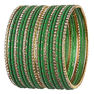 Efulgenz Indian Bangles for Women Indian Bangle Set Rhinestone CZ Plain Metal Bracelet Bangle Jewelry for Women