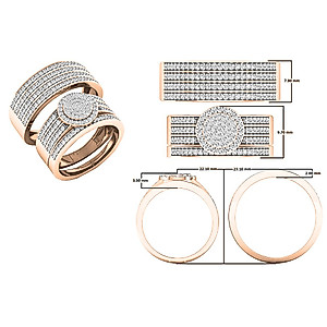 Dazzlingrock Collection 0.80 Carat (ctw) 10K Round White Diamond Men & Women's Engagement Ring Trio Set 3/4 CT, Rose Gold