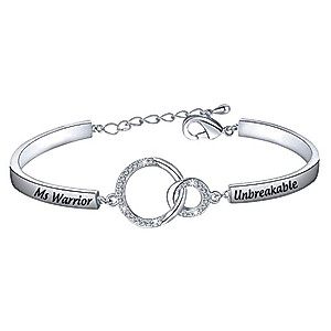 LQRI Multiple Sclerosis Bracelet MS Awareness Gift MS Warrior Unbreakable Bracelet MS Survivor Jewelry Cancer Fighter Gift For Women(silver-MS Warrio)