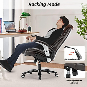 Big and Tall 400lbs Executive Office Chair, Luxury Pu Leather Home Desk Chair-Adjustable Seat Height Padded Armrest Lumbar Support, Ergonomic Swivel Computer Chair with Wide Seat (Brown)