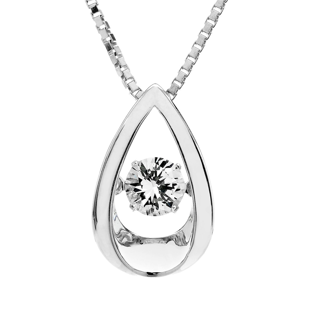 SERAFINA ❤ Dancing White Sapphire Tear Drop Pendant Silver Necklace | 925 Sterling Silver Egg Shape Necklace with Lab-Created White Sapphires | 18” Italian Silver Chain