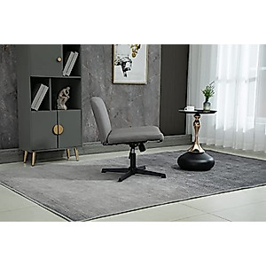 Armless Office Chair No Wheels with Thickened Cushion, Height Adjustable Swivel Ergonomic Computer Task Chair, Mid Back PU-Padded Bedroom Vanity Chair, Home Office Desk Chair - Grey Leather