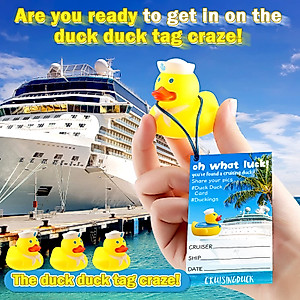 Duck Tag Cruise Kits Includes Rubber Sailing Ducks for Cruise Ships, Duck Tag Cruise Ducking Game Carnival Rubber Duck Duck Tag Card and Rubber Bands for Hiding Carnival (60)