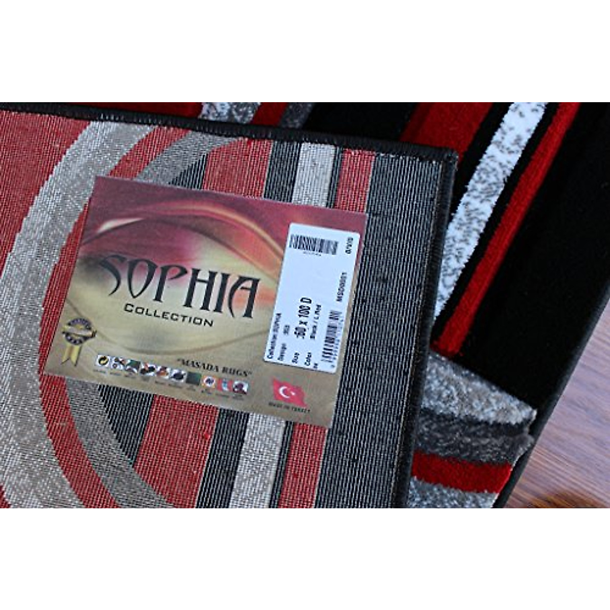 Masada Rugs, Sophia Collection Hand Carved Area Rug Modern Contemporary Red Grey White Black (2 Feet X 3 Feet 4 Inch) Mat