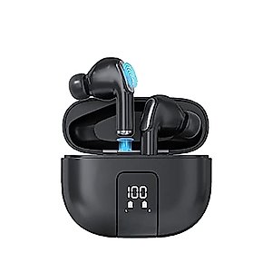 WERDEDE Wireless Earbuds Bluetooth 180 Hours Playtime Built-in Microphone LED Digital Shows Charging Bluetooth Headphones (J68-Black)
