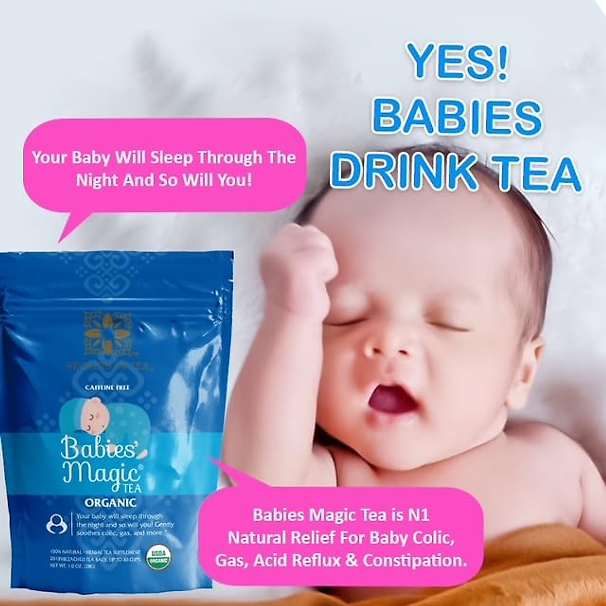 Secrets of Tea Baby Colic Babies' Magic Tea – Organic, Natural, Safe – Calming & Soothing Relief for Baby Acid Reflux, Gas, Colic – Your Baby Will Sleep Thru The Night Guaranteed–100 Count(5 Pack)