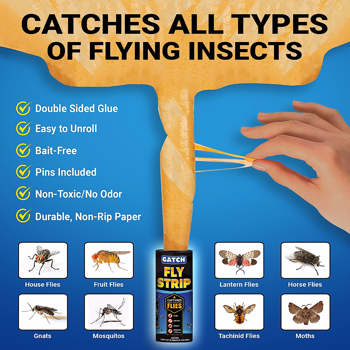 Fly Trap Indoor Catcher for Flies Gnats (24 Pack), Fly Paper Sticky Hanging Trap, Paper Tape for Indoors and Outdoors Catcher Ribbon Traps Fly Paper, Traps Mosquitoes, Flying Insects