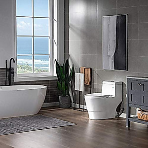 WOODBRIDGEE One Piece Toilet with Soft Closing Seat, Chair Height, 1.28 GPF Dual, Water Sensed, 1000 Gram MaP Flushing Score Toilet with Chrome Button T0001-CH, White