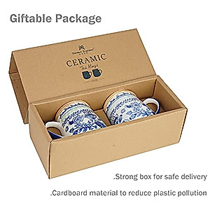 Taimei Teatime Coffee Mug with Lid, Set of 2, 16.5 oz, Ceramic Coffee Mugs with Handpainted Floral Pattern, Mugs Gift Set for Tea Lover, Woman and Couple, Microwave and Dishwasher Safe