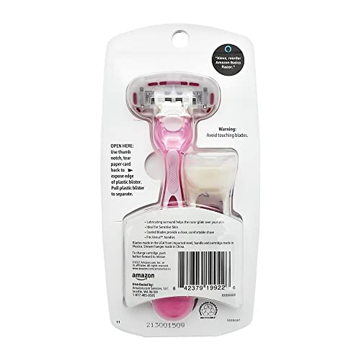 Amazon Basics 5 Blade FITS Razor for Women, Fits Amazon Basics and Venus Handles, Includes 1 FITS System Handle, 2 Cartridges & 1 Shower Hanger, Pink